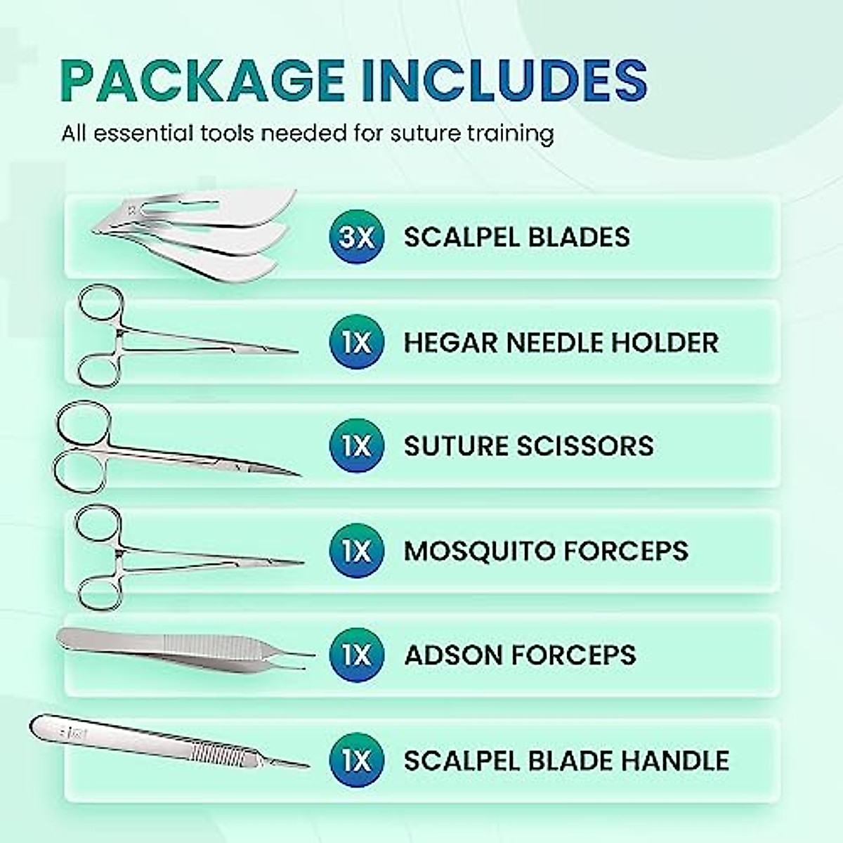 Complete Suture Practice Kit for Suture Training, Including Large Silicone Suture Pad with pre-Cut Wounds and Suture Tool kit. Latest Generation Model. (Demonstration and Education Use Only)