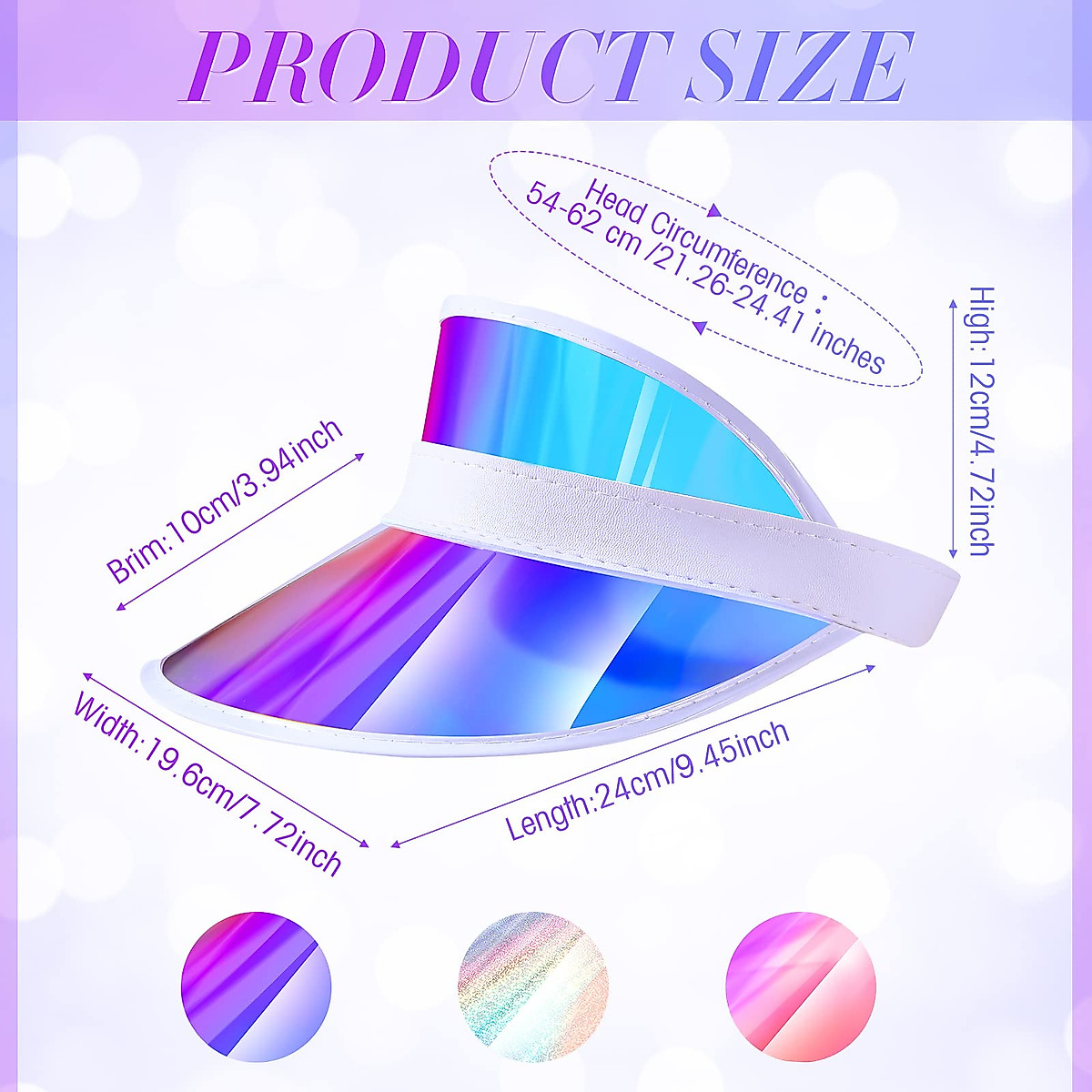 24 Pieces Sun Visor Hats Adjustable Beach Golf Cap Clear Visor Hats for Women Men UV Protection Translucent Hat for Sports Outdoor Activities (Silver, Purple, Blue)