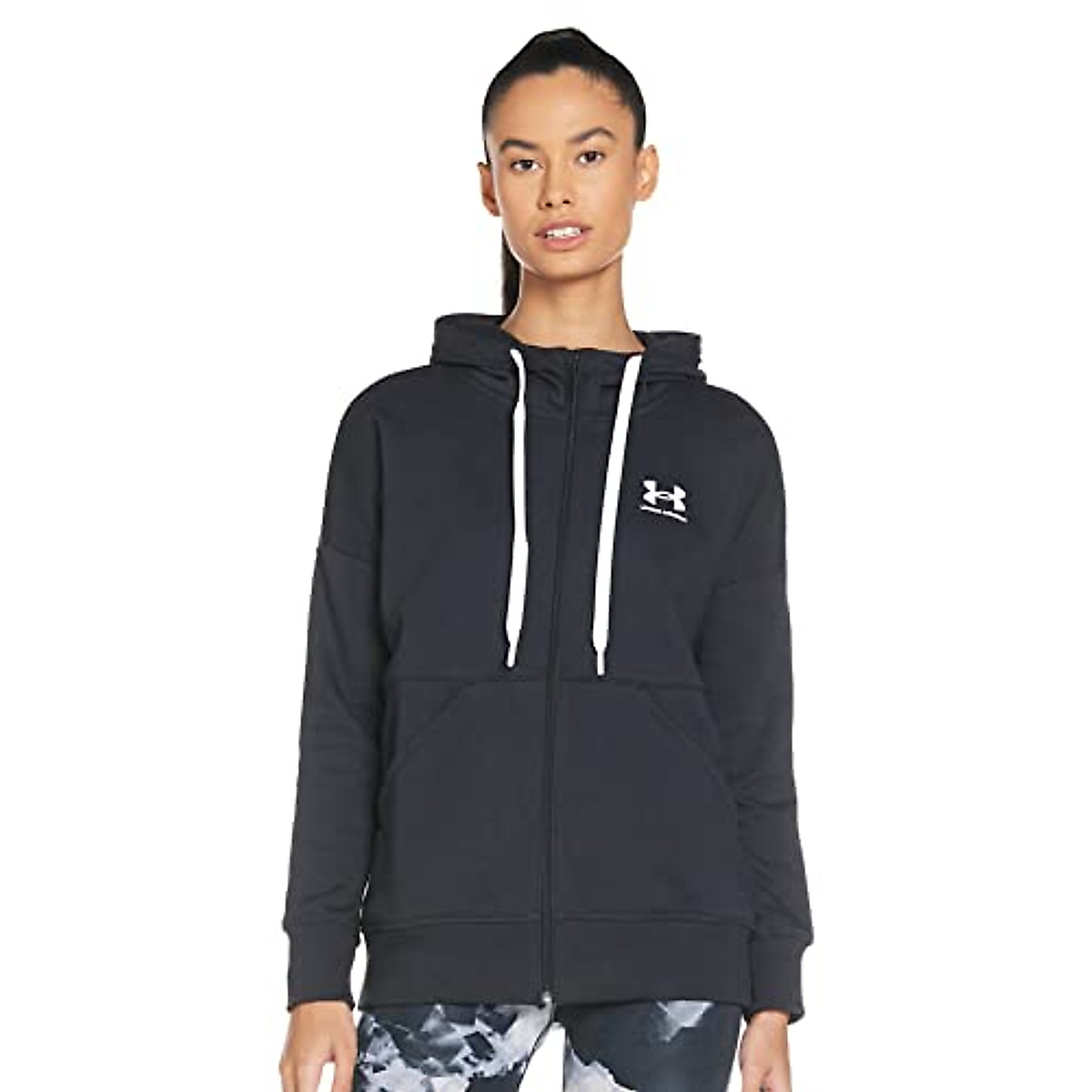 Under Armour Women's Rival Fleece Full Zip Hoodie , Black (001)/White , XX-Large
