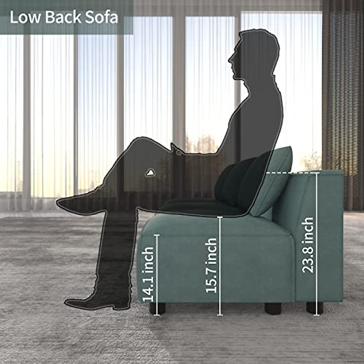 LLappuil Modern Modular Sectional Sofa Set, Low Back Minimalist Style Couch with Ottoman, Soft Fabric 10 Seater Oversized 153.5" U Shaped Sofa for Living Room, Aqua Blue