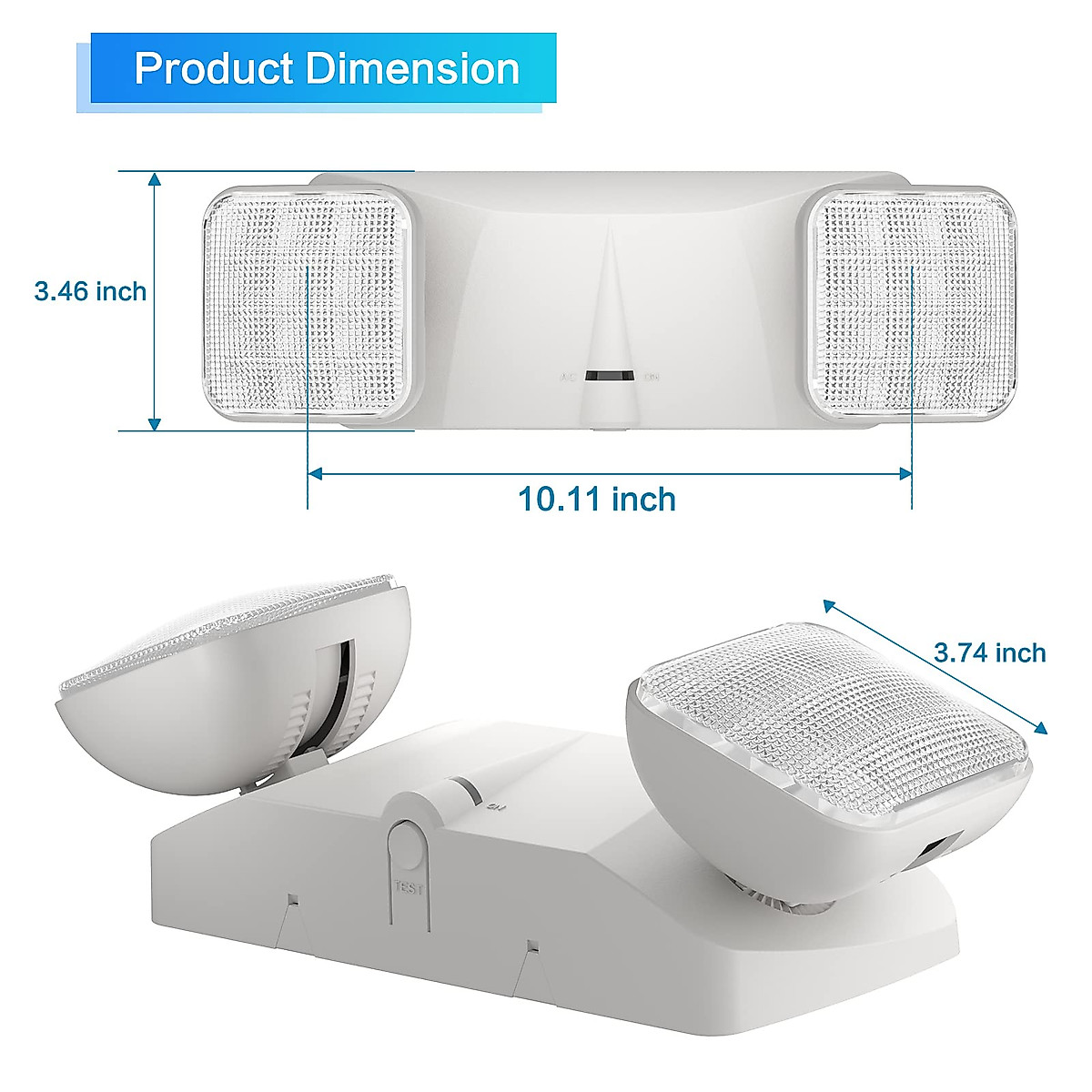 SPECTSUN 2 Packs Led Emergency Light White, Adjustable Square Head Emergency Led Light with Battery, White Emergency Light/Emergency Light Fixture/Emergency Exit Sign/Emergency Exit Light.