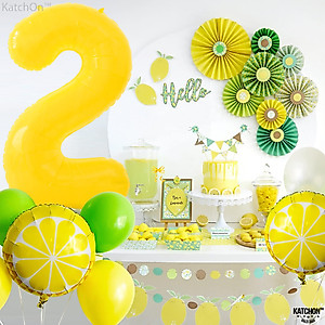 KatchOn, Giant Yellow 2 Balloon Number - 40 Inch | Two Birthday Balloon for 2nd Birthday Decorations | 2 Year Old Balloon, Party Decorations | Number 2 Balloon Yellow, 2nd Bee Day Party Decorations