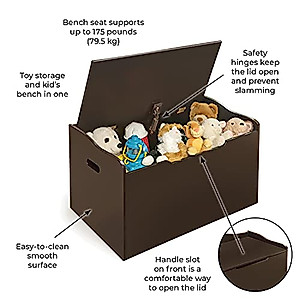 Badger Basket Kid's Wooden Toy Box and Storage Bench Seat with Safety Hinge - Espresso
