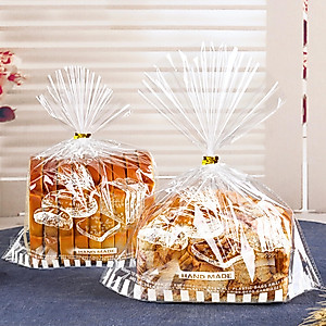 MUMULULU 90 PCS 11""x 14"" Bread Loaf Packing Bags with Bottom Gusset and Ties Clear Cello Cellophane bags Printed Bread Bags