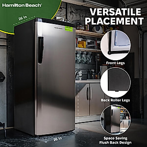 Hamilton Beach Upright Freezer, Deep Freeze, Stainless Steel Freezer with Drawer Compartments, 11 cu. ft. Freezer – 25”D x 23.6”W x 66.5”H