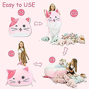 Anzitinlan Cute Cat Bean Bag Chair for Kids, Pink Stuffed Animal Storage Beanbag Chairs for Girls Room Decor, Extra Large Size, Velvet Super Soft Cover Only