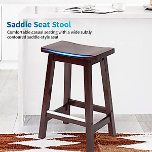 PayLessHere Bar Stools Set of 2 for Kitchen Counter Solid Wooden Saddle Stools 24-Inch Height Home Furniture Barstool, Brown