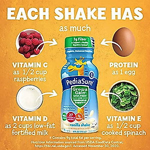 PediaSure, Grow & Gain Fiber Shake, Vanilla, 48 oz (pack of 6)