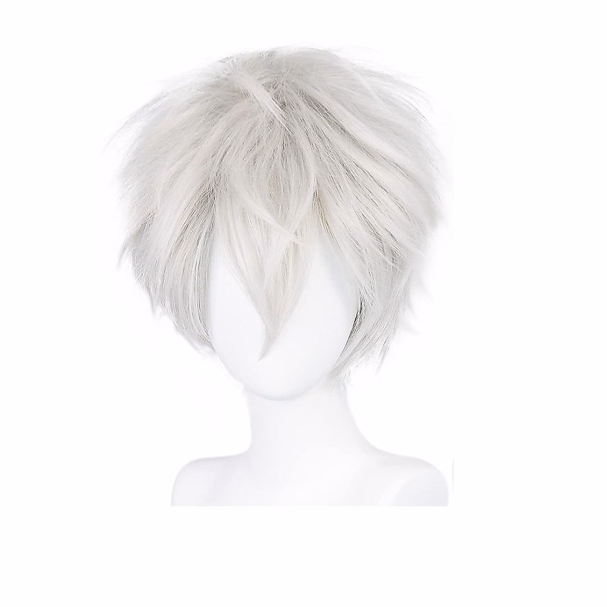 IMEYLE Silver White Wig with Bangs for Men Boys Short Straight Wig Synthetic Wig Anime Cosplay Wig for Halloween Costume Party + Wig Cap