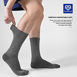 Closemate 6 Pairs Mens Cushion Crew Socks Moisture Wicking Athletic Cotton Socks for Sport Training Work(6Grey, Size L)