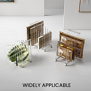 Sumerflos Acrylic Art Storage Rack with Caster Wheels - Clear Canvas Storage Rack for Artwork, Panel, Frame, Drawing Board, Printed Matter, Paper Pad, Backing Plate (13.78" D X 23.03" W X 28.54" H)