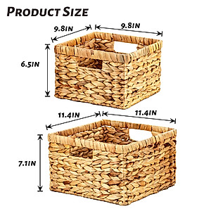 Rlosjin Wicker Storage Basket, Organization Basket, Storage Basket With Built-In Handles, Water Hyacinth Stand (2-Pack, Natural Hyacinth)11.4x11.4x7.1&9.8x9.8x6.5