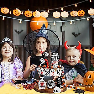 CCINEE 12Pcs Halloween Tiered Tray Decoration Set Halloween Farmhouse Decor Boo Ghost Halloween Wooden Signs Farmhouse Rustic Tiered Tray Decor for Home Table Houseroom Party Supplies