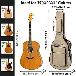 LETSROCK Acoustic Guitar Bag with 0.5 Inch Thick Padding Fit 39 40 41 Inch Acoustic Classical Guitars Waterproof Guitar Gig Bag Guitar Case Khaki