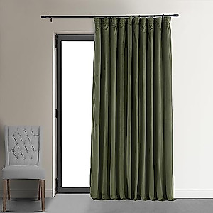 HPD Half Price Drapes Signature Blackout Velvet Curtains 96 Inches Long Extra Wide Heat & Full Light Blocking Blackout Curtain for Bedroom and Living Room (1 Panel), 100W x 96L, Hunter Green