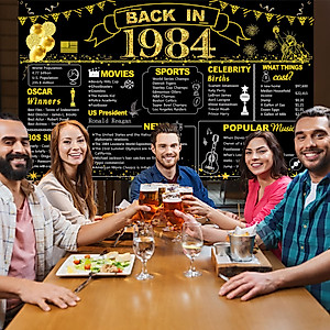 DARUNAXY 40th Birthday Black Gold Party Decoration, Back in 1984 Banner 40 Year Old Birthday Party Poster Supplies Vintage 1984 Backdrop Photography Background for Men & Women 40th Class Reunion Decor