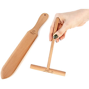 The ORIGINAL Crepe Spreader and Spatula Kit - 2 Piece Set (6” Spreader and 14” Spatula) Convenient Size to Fit Large Crepe Pan Maker | All Natural Beechwood Construction