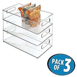 iDesign Plastic Refrigerator and Freezer Storage Bin, BPA-Free Organizer for Kitchen, Garage, Basement, Set of 3, Clear, 3 Count