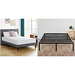 Olee Sleep 10 inch Omega Hybrid Gel Infused Memory Foam and Pocket Spring Mattress (Queen) & 14 Inch Heavy Duty Steel Slat/Anti-Slip Support/Easy Assembly/Mattress Foundation/Bed Frame, Queen