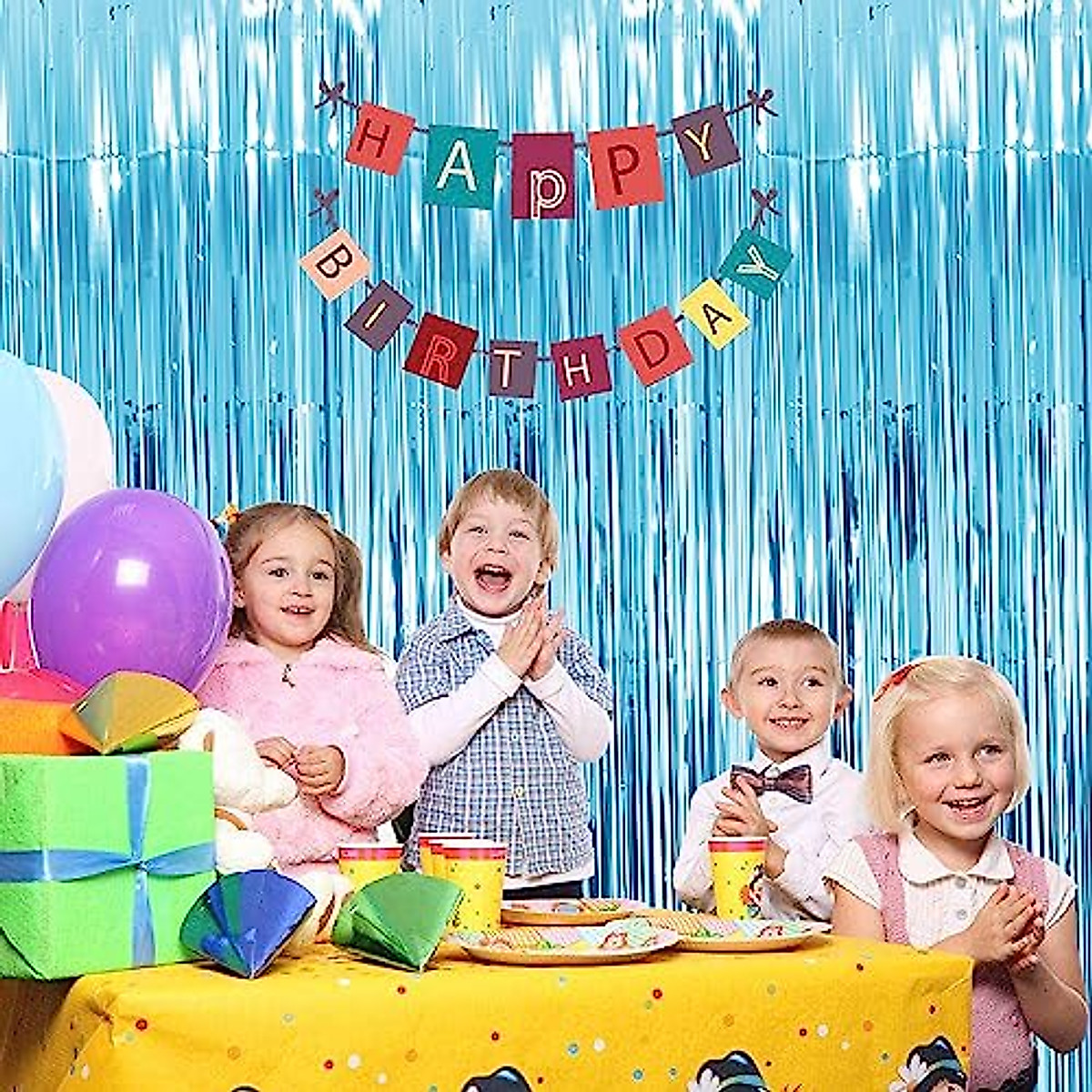 3 Pack 3.3x8.2 Feet Light Blue Fringe Curtains Party Decorations,Tinsel Backdrop Curtains Birthday Decorations, Baby Shower, Disco Party, Wedding, Graduation