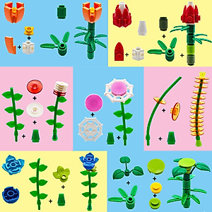 Botanical Garden Building Sets Parts,Plants Trees Jungle Flowers Leaves Grass Scenery Accessories Park House Building Bricks Toy Set for Kids 6+ (Not Include Baseplate)