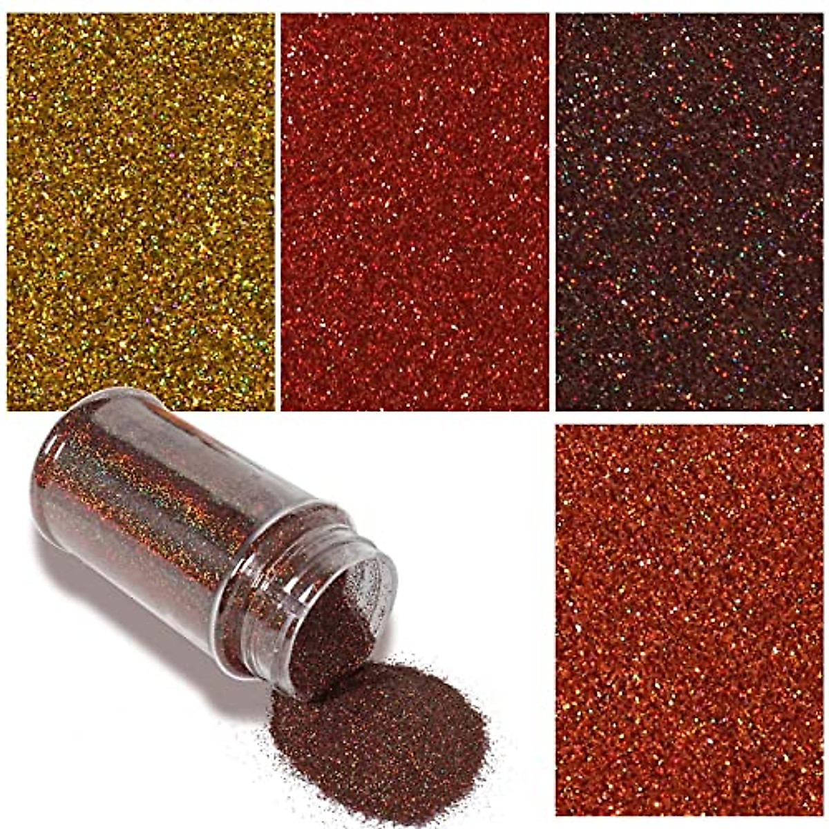 Allstarry Holographic Ultra Fine Glitter 4 Colors Metallic Autumn Gold Orange Coppery Glitter Powder 80ml per Jar for Resin, Tumblers, Slime, Painting Arts, Nail Art DIY Decoration