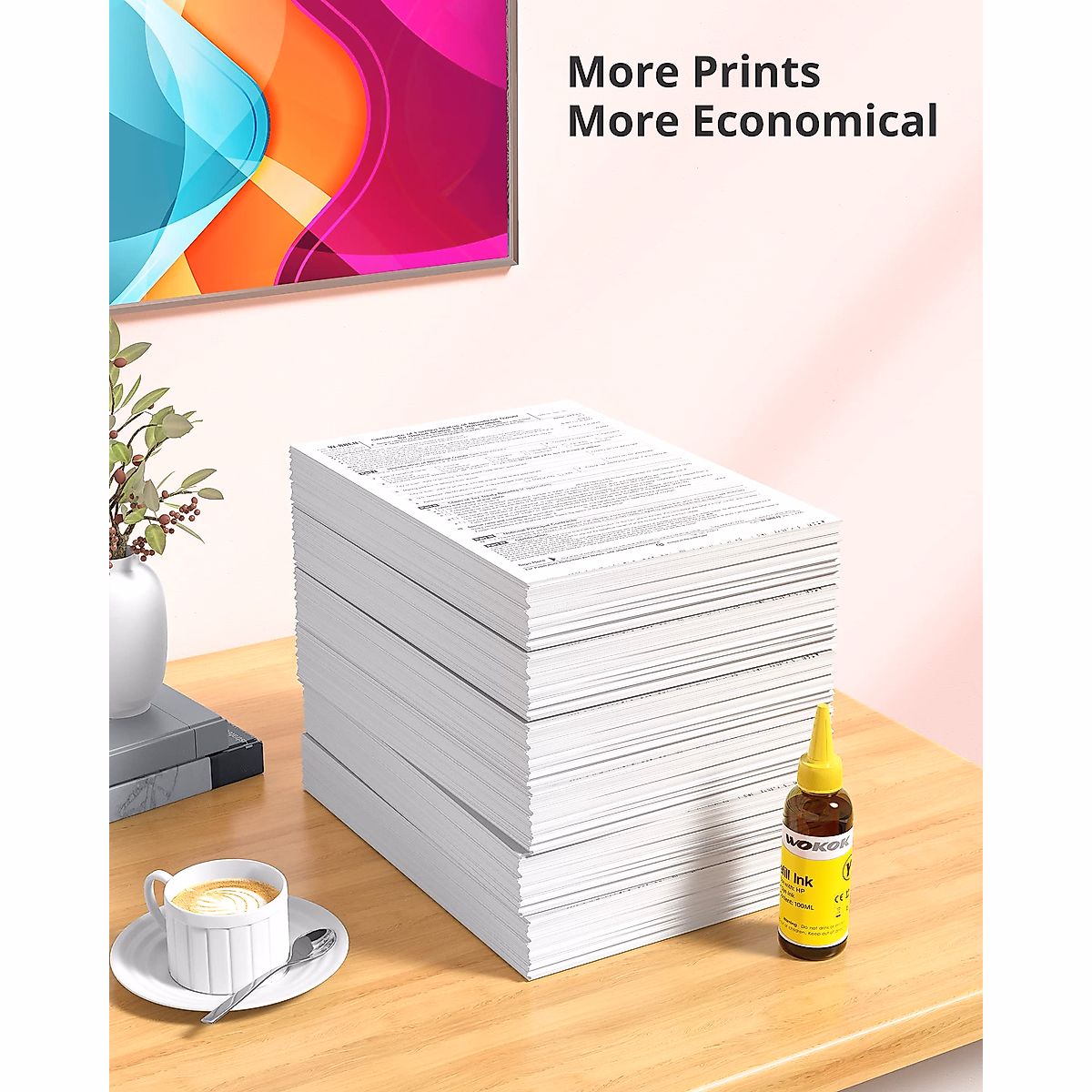 WOKOK Refill Ink Kit for HP 67 67XL 63 63XL 65 65XL 61 61XL 950 950XL 951XL 902XL 952XL Ink Cartridges, 100ML x 5 Bottles with Syringes (2 Black 1 Cyan 1 Magenta 1 Yellow)