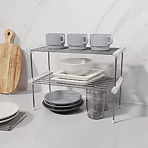 carrotez Cabinet Organizer Shelf, Set of 2 Stackable Kitchen Counter Shelves, Cabinet organizers and Storage, Pantry Storage Shelf Organizer, Kitchen Cabinet Organizer, White 15.7 x 7.8 x 6.1