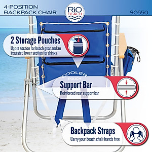 RIO Gear 4-Position Hi-Boy Backpack Beach Chair -Aluminum, Stripe