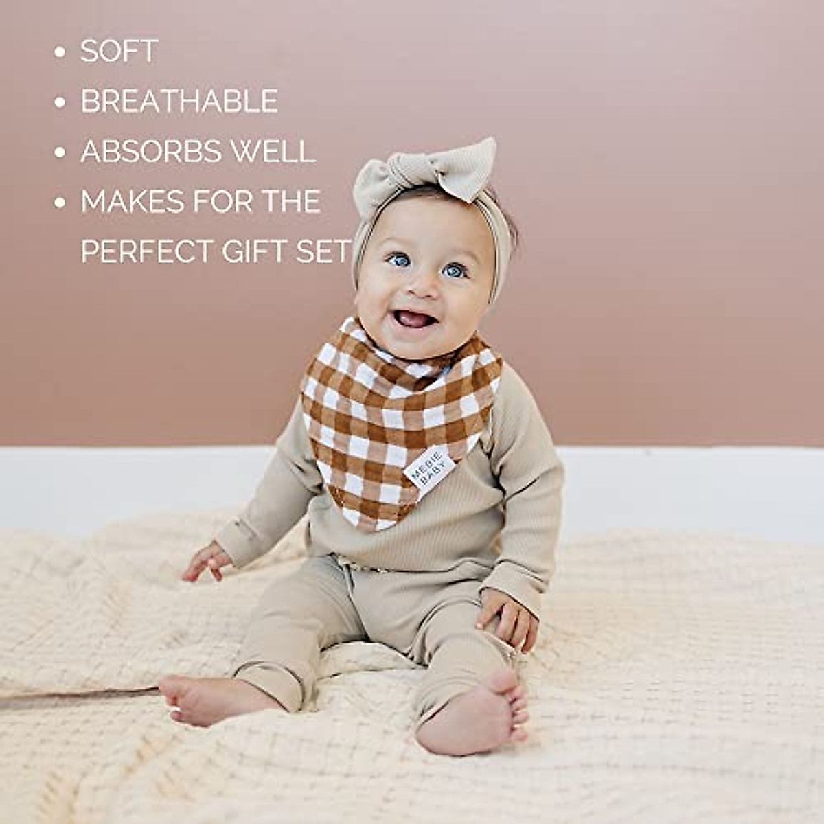 Mebie Baby Muslin Cotton Bib, Modern 3 pack, Lightweight Baby Bib Set for Burp, Spit Up, Drool, Stylish Bandana Bibs Baby Accessories, Use All Day, For Boy or Girl, Great for Gift Registry for Baby