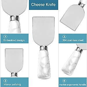 Funland 4PCs Cheese Knife Spreader Set with Marble Handle, Cute Cheese Knives Cutter Slicer for Marble Cheese Board, Spatula for cheese Board Accessories, Gift for Party, Thanksgiving - Silver