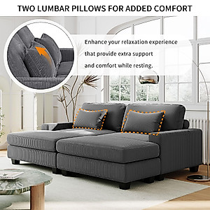 Tmsan 90.6" Modular Sectional Sofa, Corduroy Cloud Loveseat Sofa Sleeper Couch Bed, Comfy Deep Seat Double Chaise Couch Set with 2 Ottomans & 2 Pillows for Living Room Apartment Office