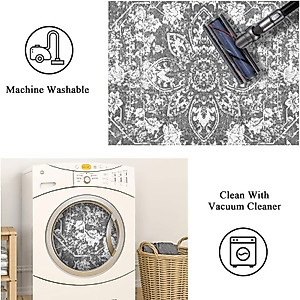 Pauwer Area Rug 5x7 Rug, Distressed Low Pile Non-Slip Non-Shedding Floral Print Large Accent Rug, Washable Carpet Indoor Mat for Living Room Bedroom Dining Room