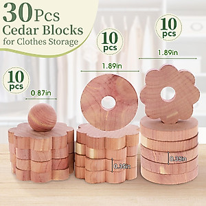 30 Pack Cedar Blocks for Clothes Storage, Cedar Planks with 20 Pcs Cedar Rings 10 Pcs Cedar Balls Cedar Blocks for Closet Drawer Shoe Cabinet Storage Bags
