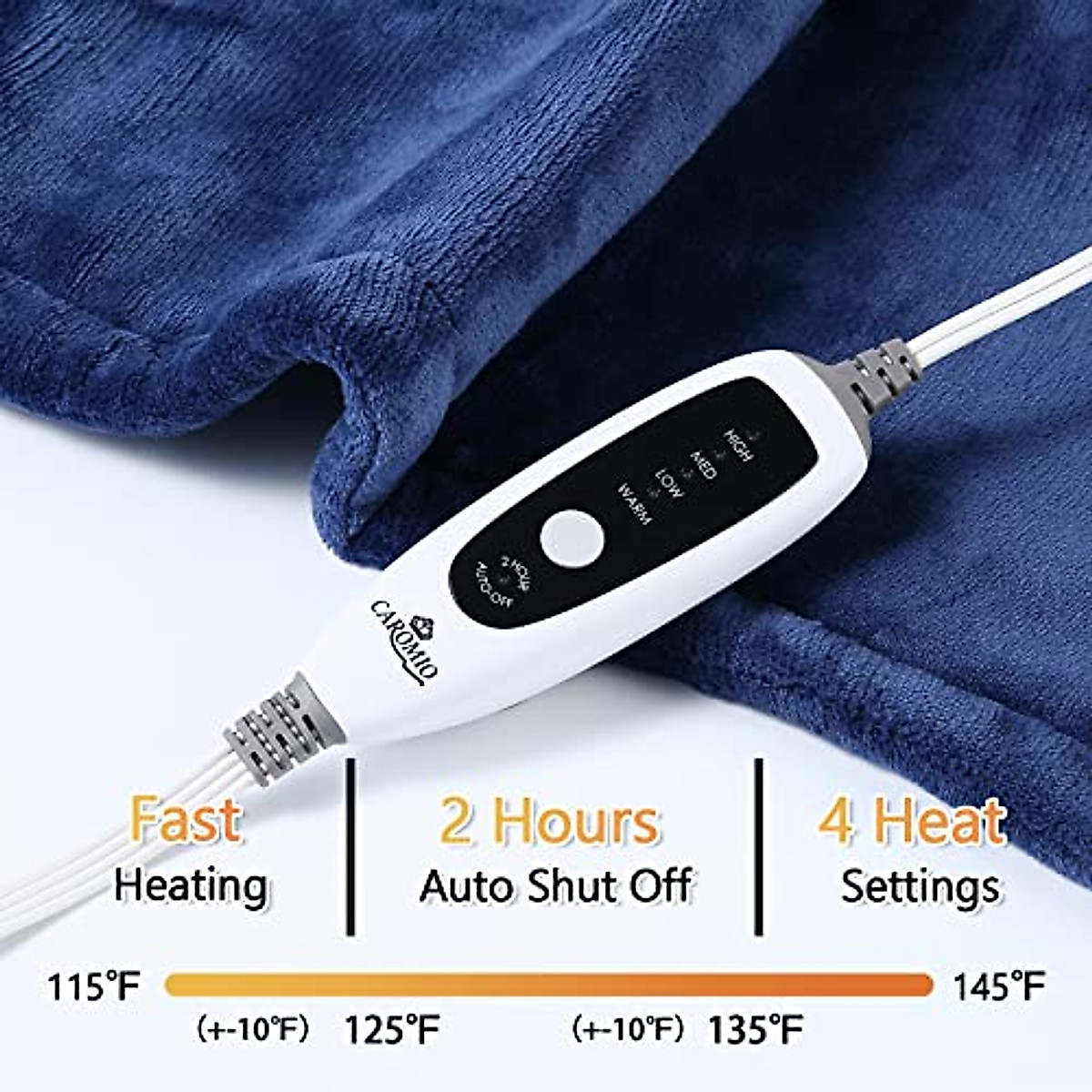 CAROMIO Heating Pad for Neck and Shoulders Back Pain Relief, Electric Weighted Heating Pads with Auto Shut Off Large, Full Body Back Heat Pad Fast Heating, 4 Temperature Settings (Navy Blue, 33"x22")