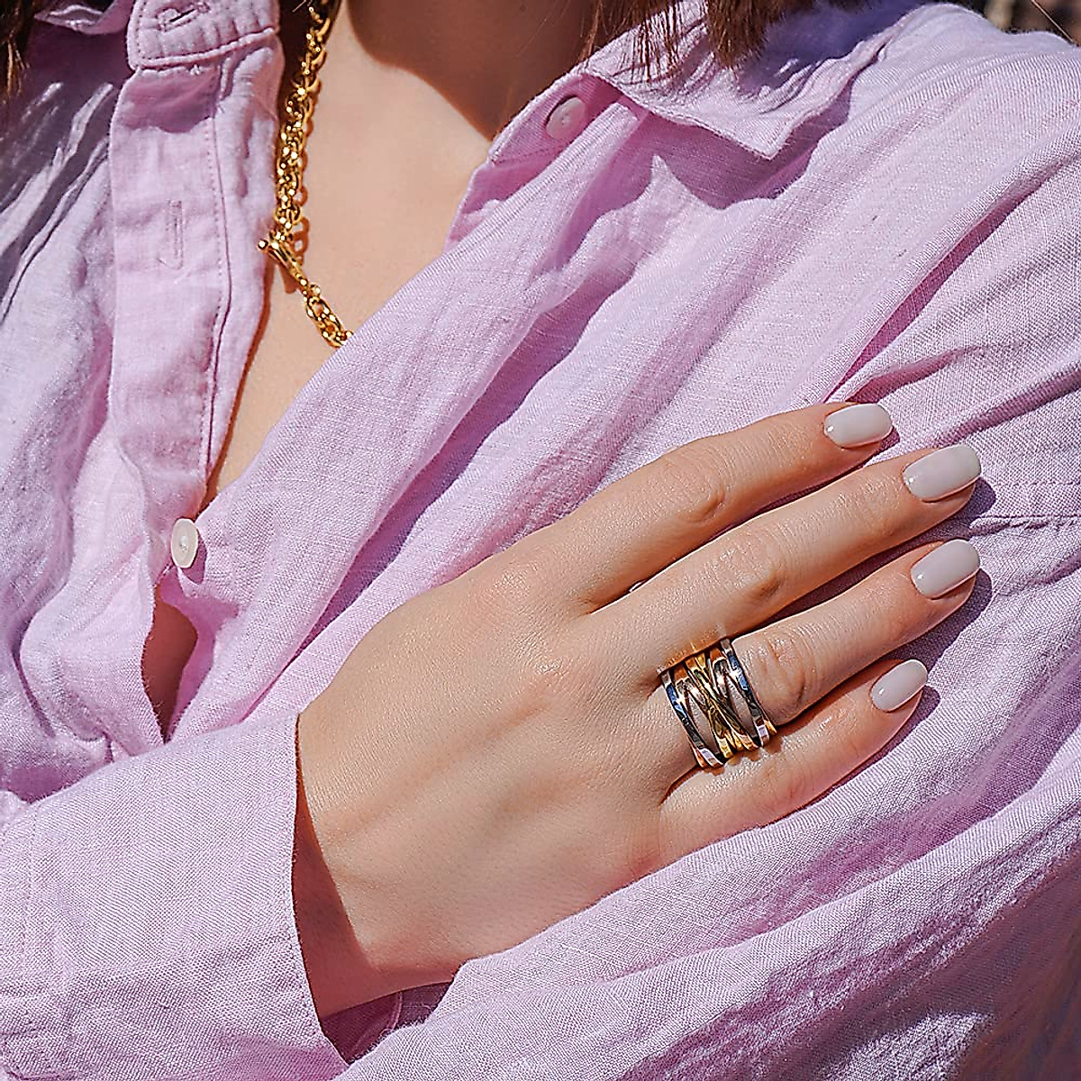 CIUNOFOR 13.7MM Cross Ring Enhancers for Women Statement Engagement Ring Silver Gold Rose Gold Plated Ring Engraving Customized Personalized (Tricolor, 9)