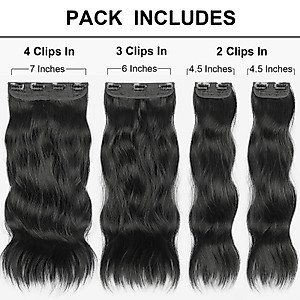 Vigorous Black Hair Extension for Women Natural Synthetic Clip in Hair Extensions 4PCS Thick Hairpieces Double Weft