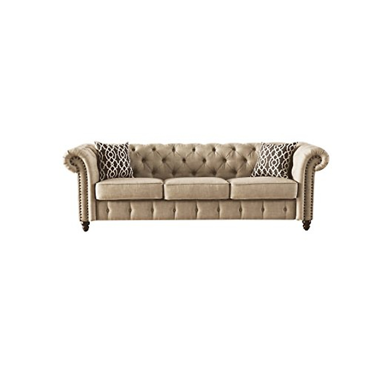 ACME Aurelia Beige Linen Sofa with 2 Pillows