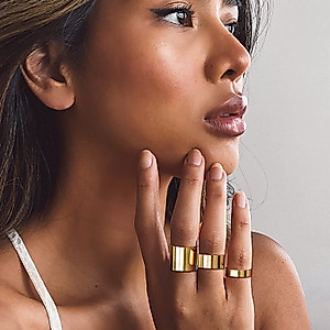 Bandmax Women Cuff Stacking Band Rings 18K Gold Plated Wide Big Plain Dome Ring Sets Stackable for Men Flat Wide Cuff Ring Fancy Wedding Rings 5/10/17MM