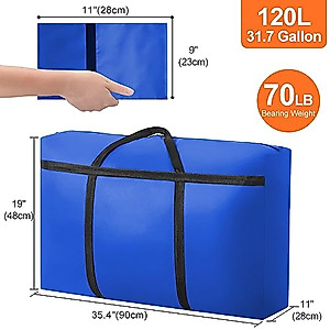 CIVJET 1 Pack Moving Bags Heavy Duty Extra Large with Strong Zippers, Storage Totes Bag with Handles for College Students, Moving Supplies & Boxes for Clothes, Storage Containers for Camping (Blue)