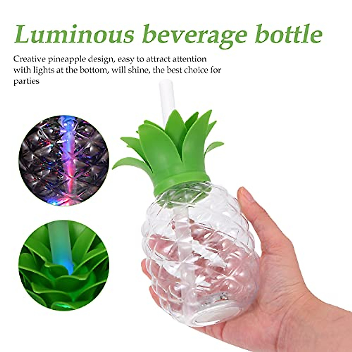 LED Light Up Pineapple Cups:3pcs Pineapple Drink Cups with Straws Luau Party Decorations Hawaiian Luau Tiki and Beach Theme Party Decorations for Kids and Adults
