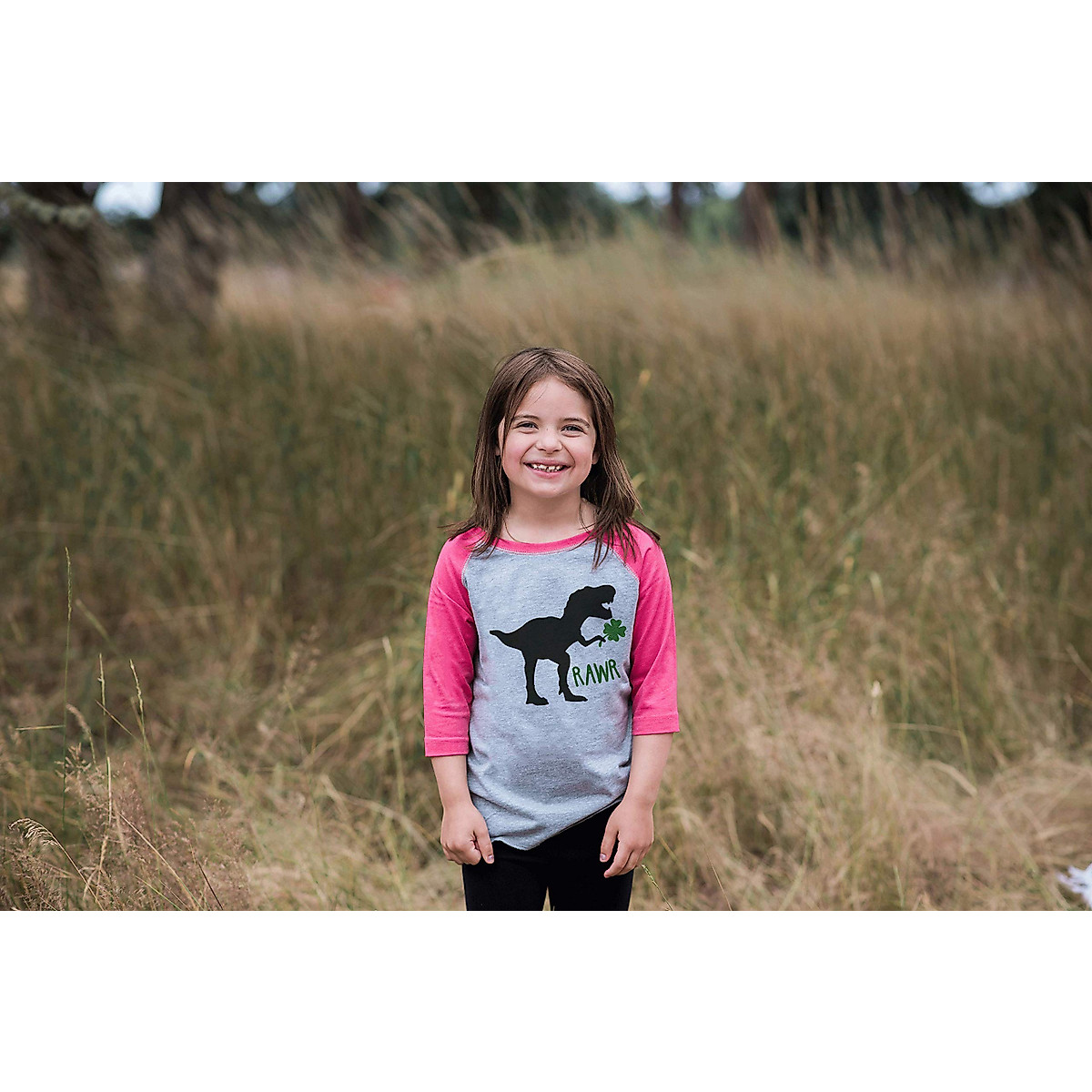 7 ate 9 Apparel Kids Dinosaur St. Patricks Day 3T Pink Raglan