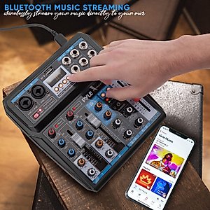 Pyle Professional Wireless DJ Audio Mixer - 6-Channel Bluetooth Compatible DJ Controller Sound Mixer w/ DSP Effects, USB Audio Interface, Dual RCA In, XLR/1/4" Microphone In, Headphone Jack- PMX44T.5