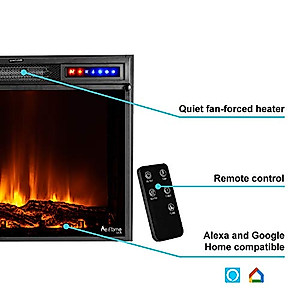 e-Flame USA Breckenridge 25"x20" LED Electric Fireplace Stove Insert with Remote - 3D Logs and Fire (Black)