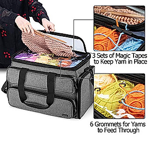 YARWO Knitting Bag, Yarn Storage Organizer Tote for Knitting Needles(Up to 14”), Crochet Hooks, Circular Needles, Projects and Skeins of Yarn, Gray (Bag Only)