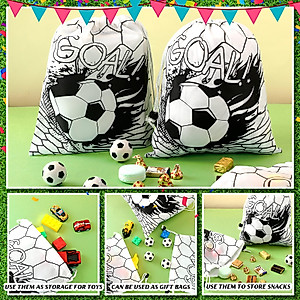 Xuhal 24 Pcs Soccer Party Favors Bags Soccer Drawstring Bags Soccer Team Gift Goodie Treat Bags Sports Theme Backpack Bags for Soccer Birthday Party Decoration Baby Shower Supplies(Black, White)
