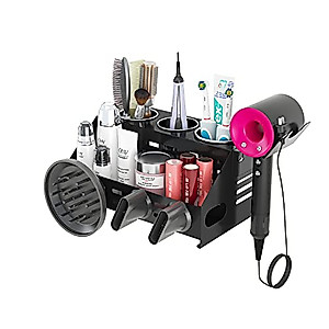 Hair Dryer Holder Wall Mount, Hair Tool and Styling Organizer,Bathroom Countertop Organizers for Dyson Supersonic Hair Dryer,Blow Dryer Holder with 3 Stainless Steel Metal Cups.