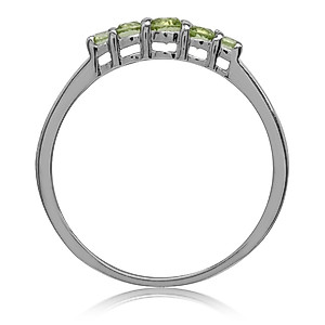Silvershake 5 Stone Extra Petite Natural Peridot White Gold Plated 925 Sterling Silver Ring Size 6