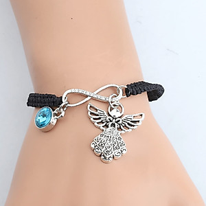 UJIMS Guardian Angel Bracelets with Birthstone Memorial Gift Angel Wing Birthstone Jewelry Gifts for Women (March Rope Bracelet)