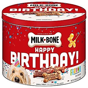 Milk-Bone Flavor Snacks Dog Birthday Treats, Small Biscuits, 36 oz. Tin